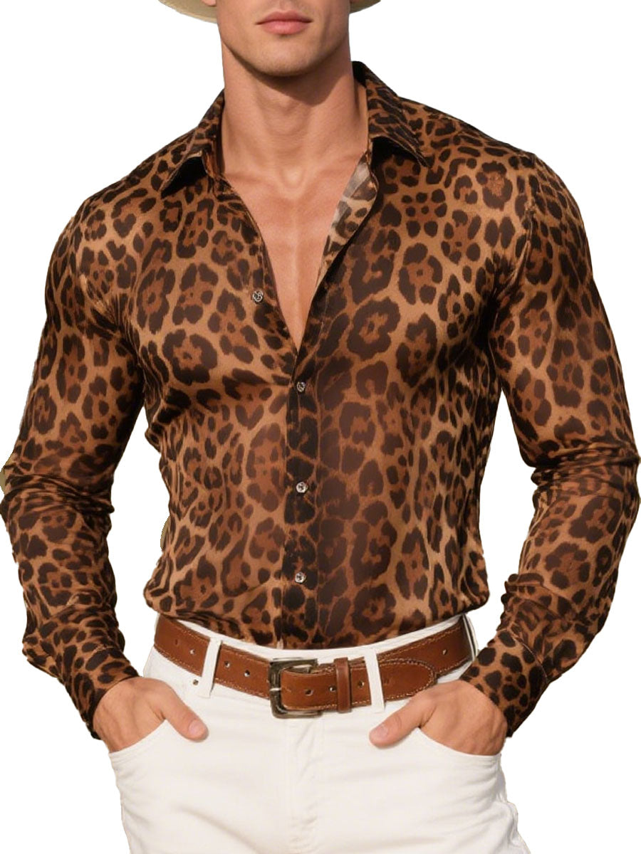 Men's Western Leopard Print Long Sleeve Shirt – findercube