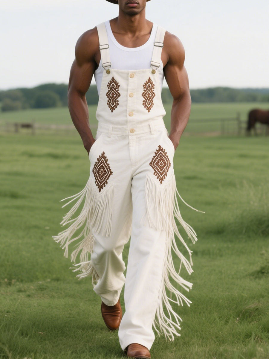Men'S Western Embroidered Cotton Tassel Overalls – findercube
