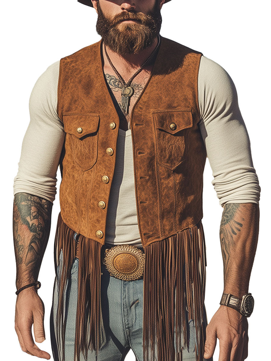 Western Style Vintage Brown Suede Long Fringe Vest – findercube