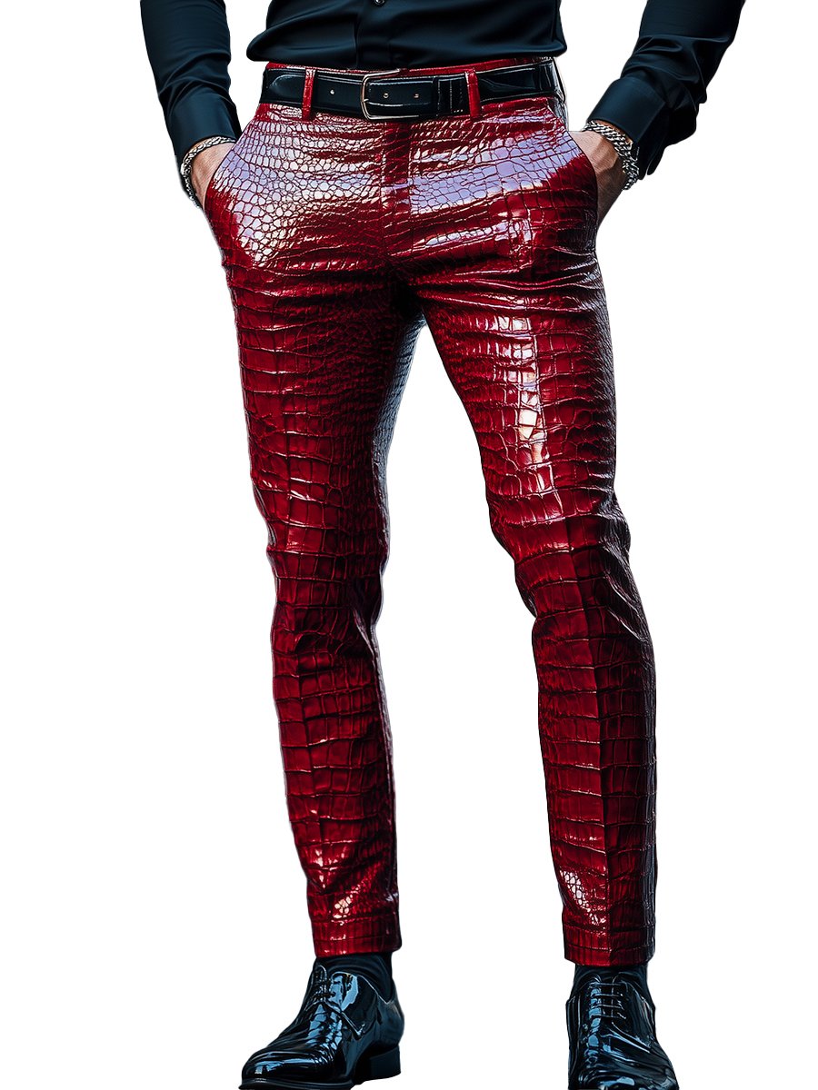 【24-hour shipping out】Stylish Red Crocodile Leather Pants – findercube