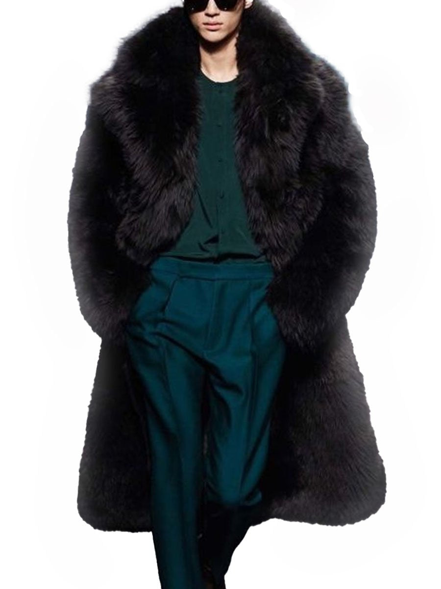 【24-hour shipping out】Men's Elegant Black Warm Long Fur Coat – findercube