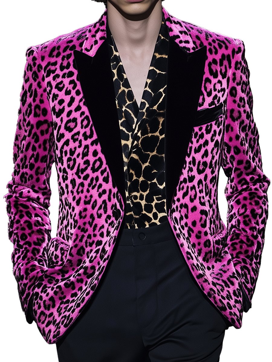 【24-hour shipping out】Men's Fashion Pink Leopard Velvet Blazer – findercube