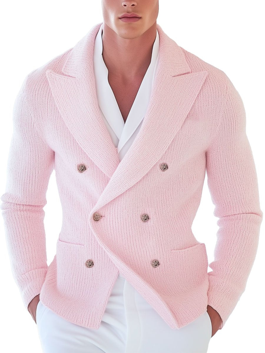 【24-hour shipping out】Men's Pink Double-Breasted Knitted Blazer ...