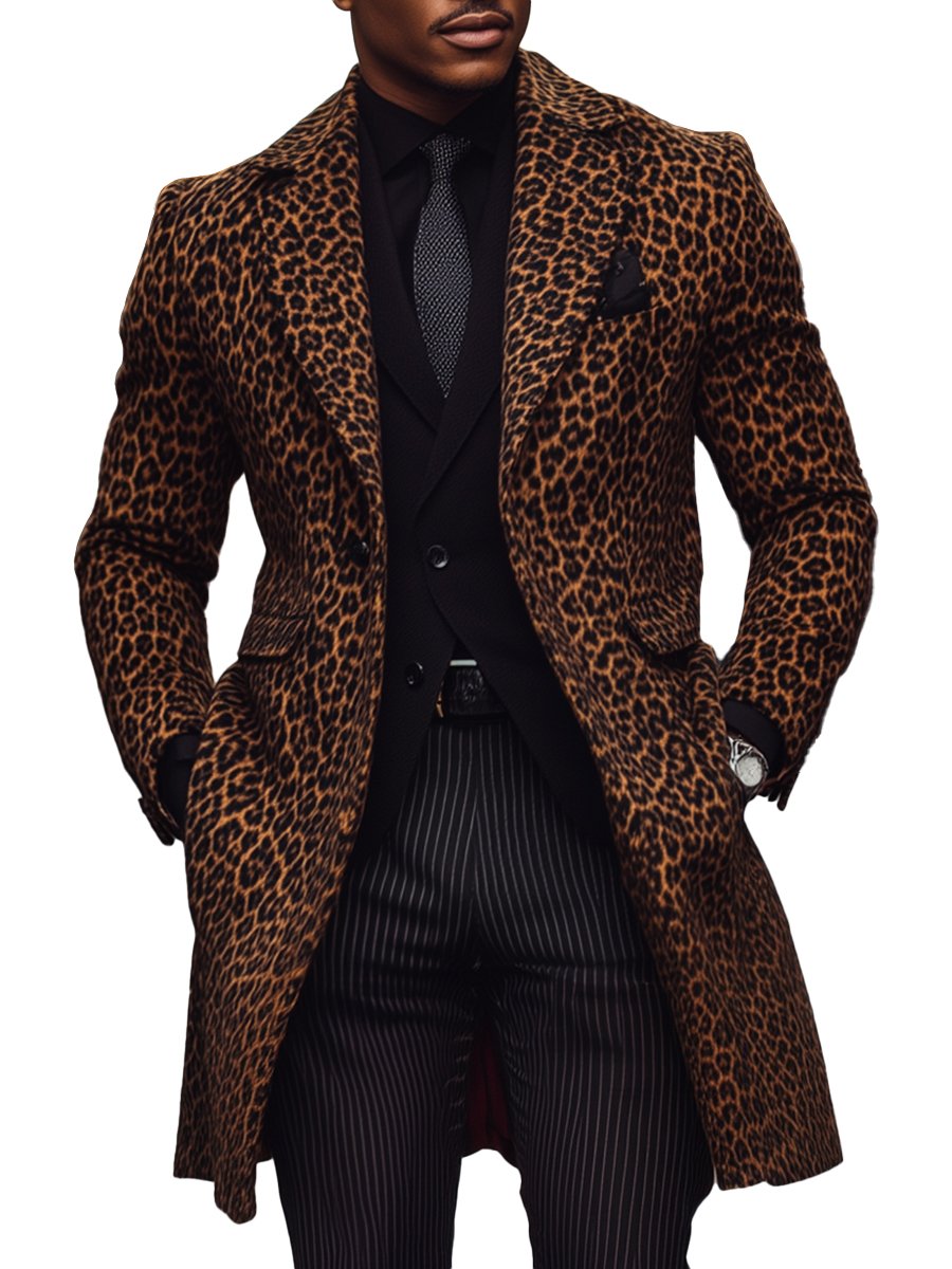 【24-hour shipping out】Men's Fashion Leopard Print Lapel Single Breaste ...