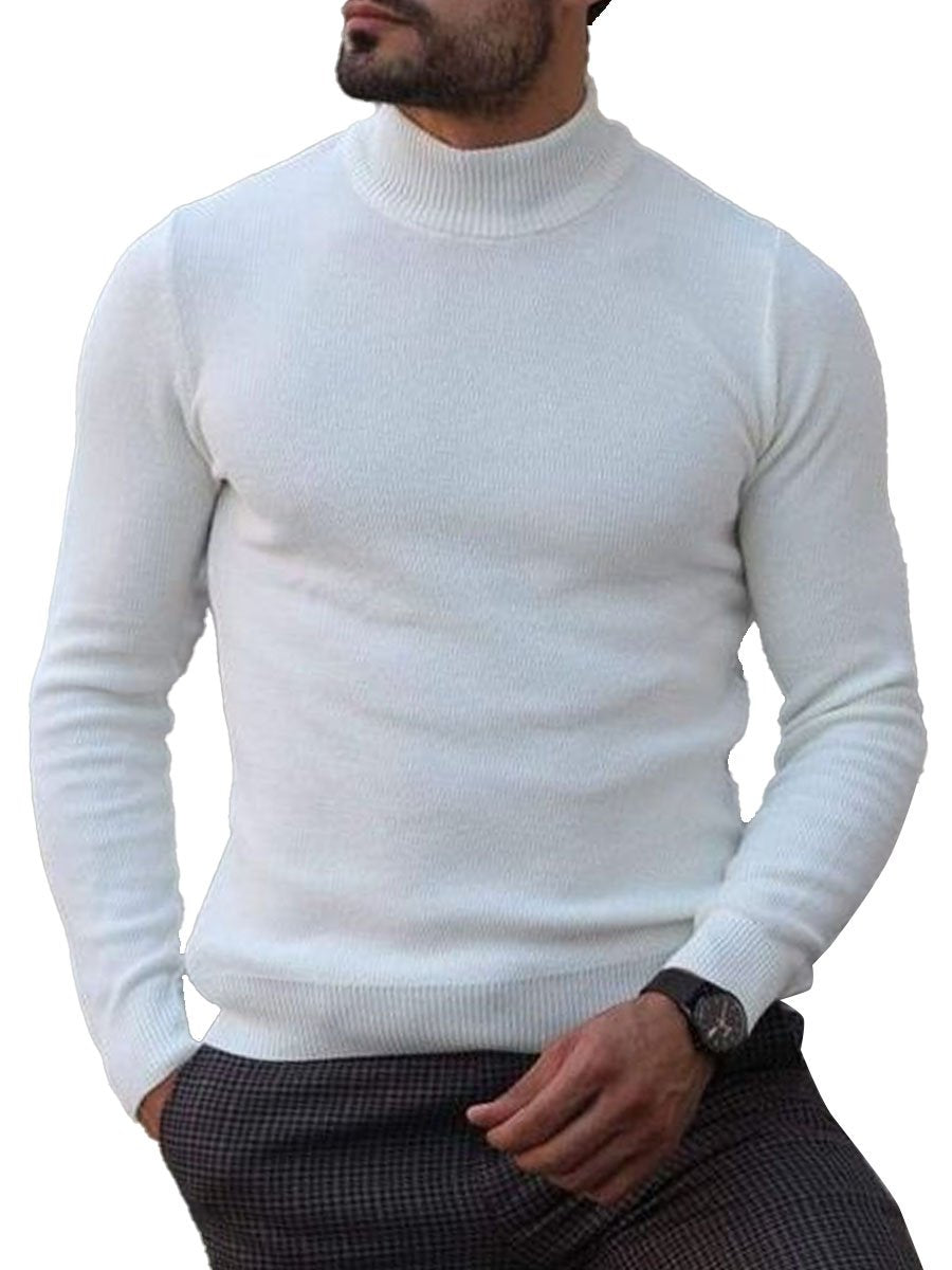 【24-hour shipping out】White Versatile Turtleneck Knitted Pullover Swea ...