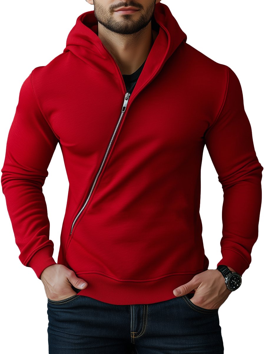 【24-hour shipping out】Retro Red Diagonal Zipper Hoodie – findercube